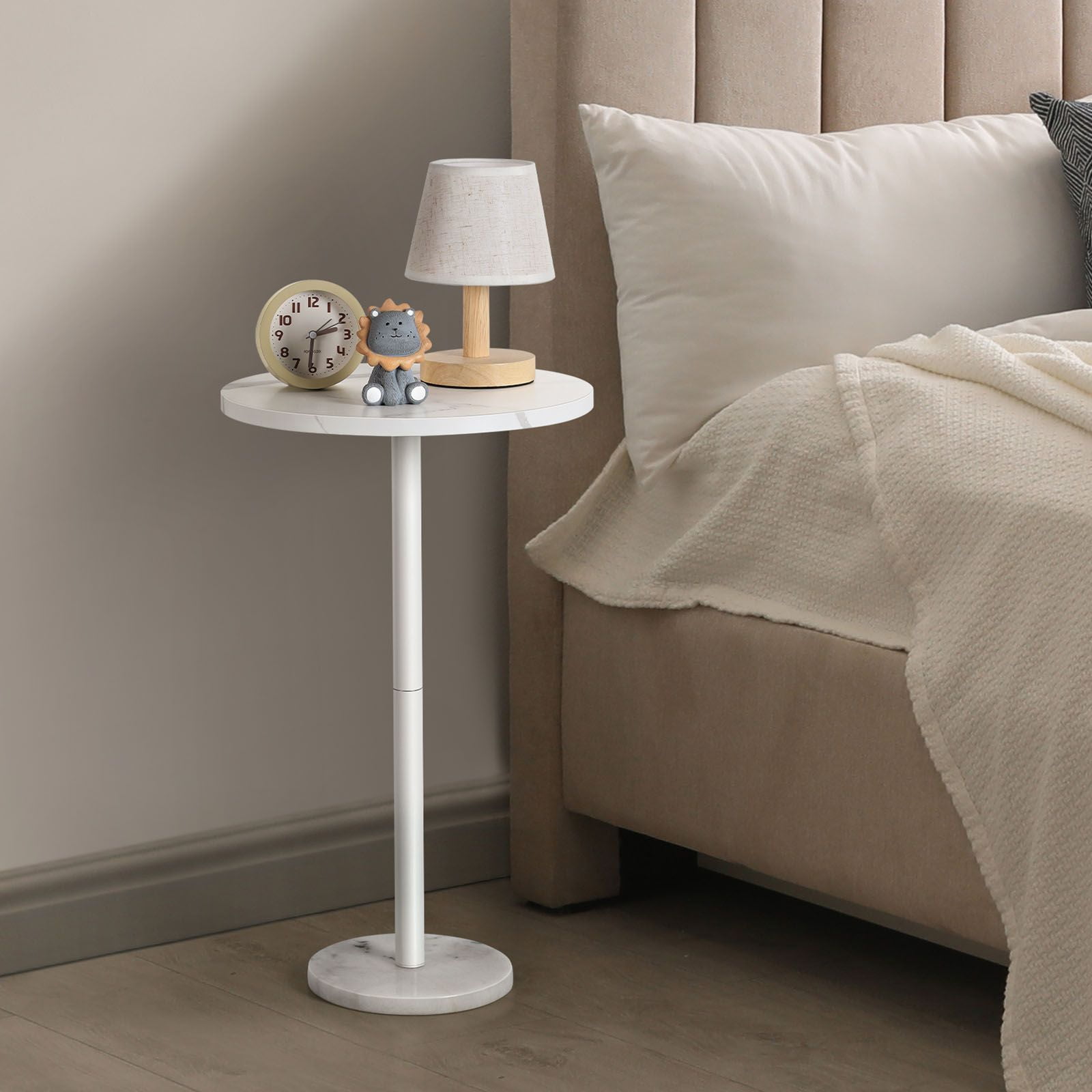 2-Pack White Pedestal Side Tables - Waterproof MDF & Rust-Proof Metal ...