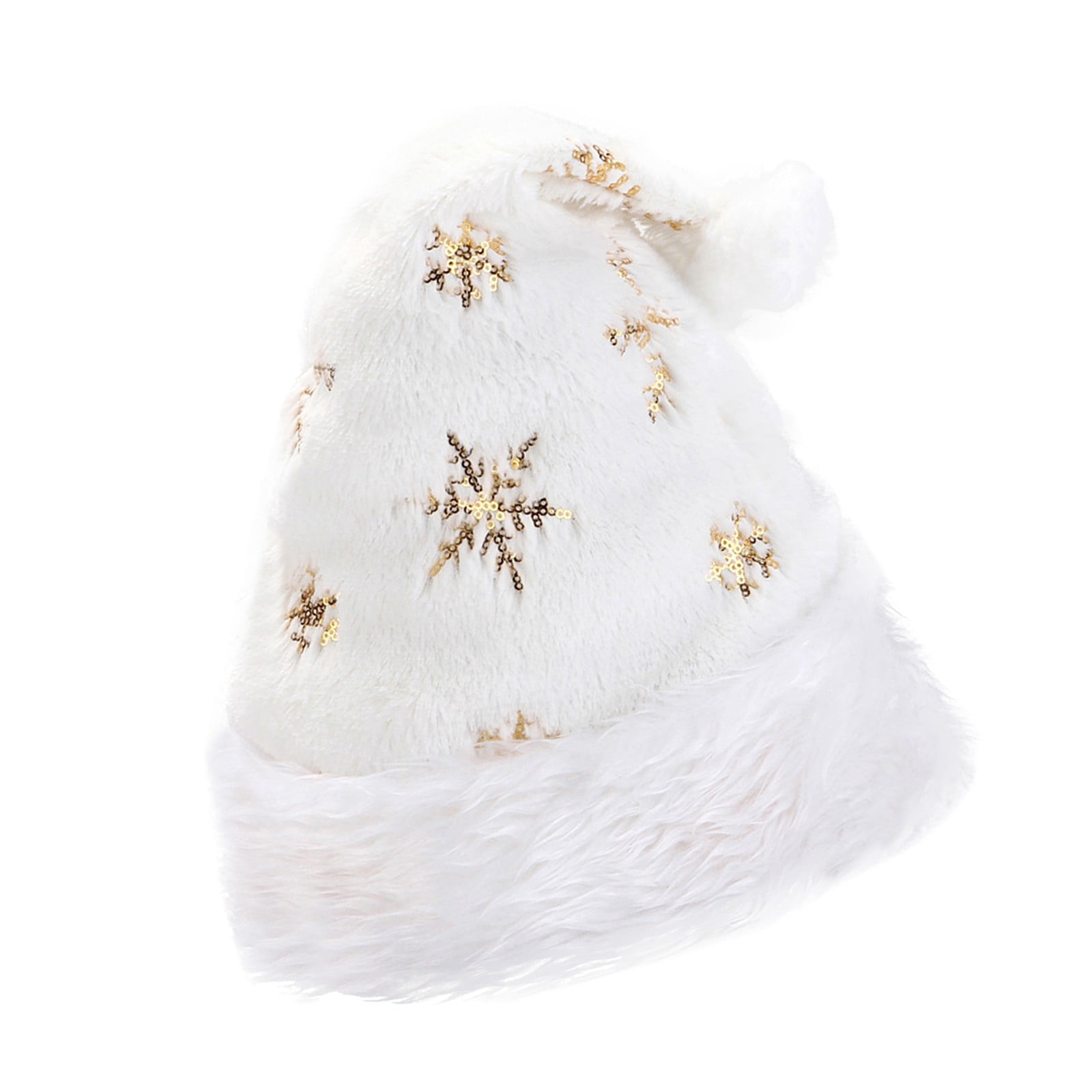 2-Pack, White Plush Christmas Hat Womens Baseball Caps Cute with Gold ...