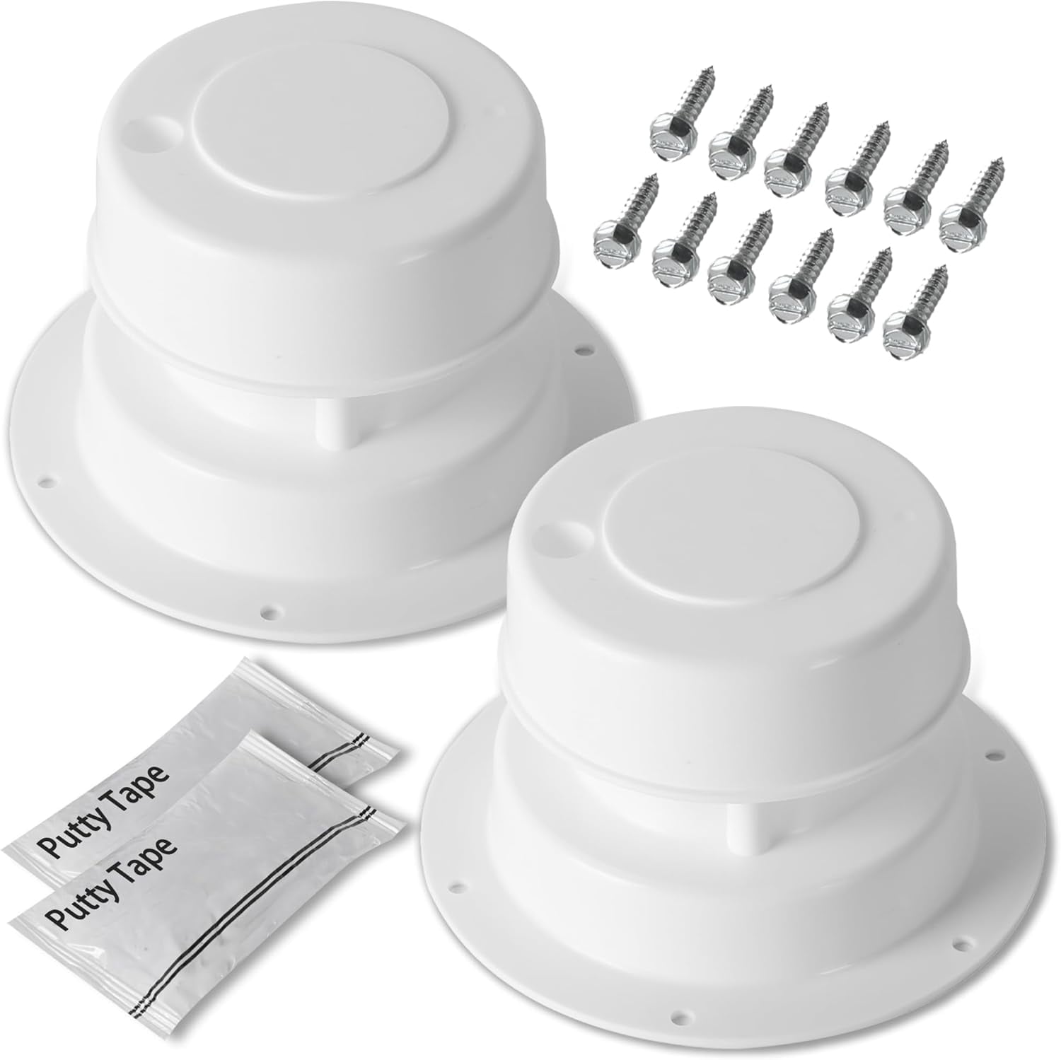 (2 Pack, White RV Roof Vent Cover Kits with Putty Tape and Screws ...