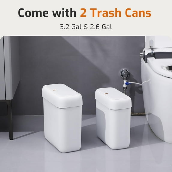 2-Pack White Slim Dog-Proof Trash Can 3.2/2.6Gal Pop-Up Lid for ...