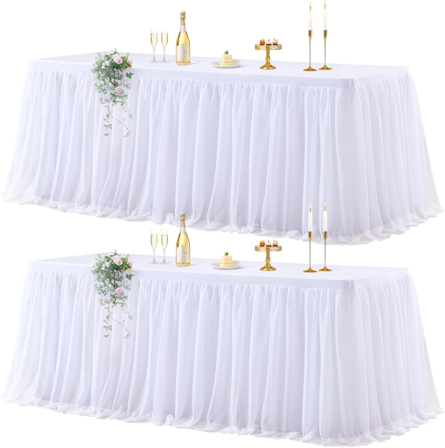 2 Pack White Table Cloth for Rectangle Tables, 6FT Spandex Stretch ...