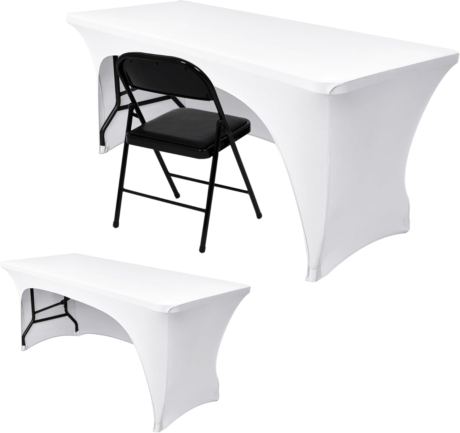 2 Pack White Tablecloth Rectangle for 8 Foot Tables-Open Back Fitted ...
