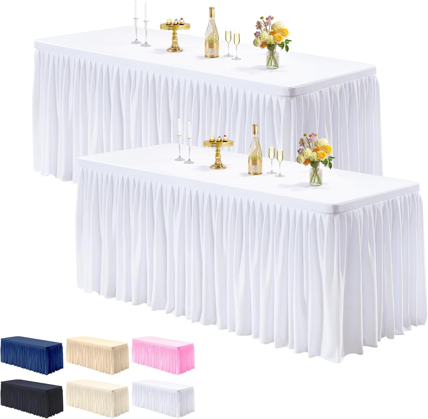 2 Pack White Tablecloths for Rectangle Tables 8ft, Wrinkle Resistant White Table Cover Fitted ...