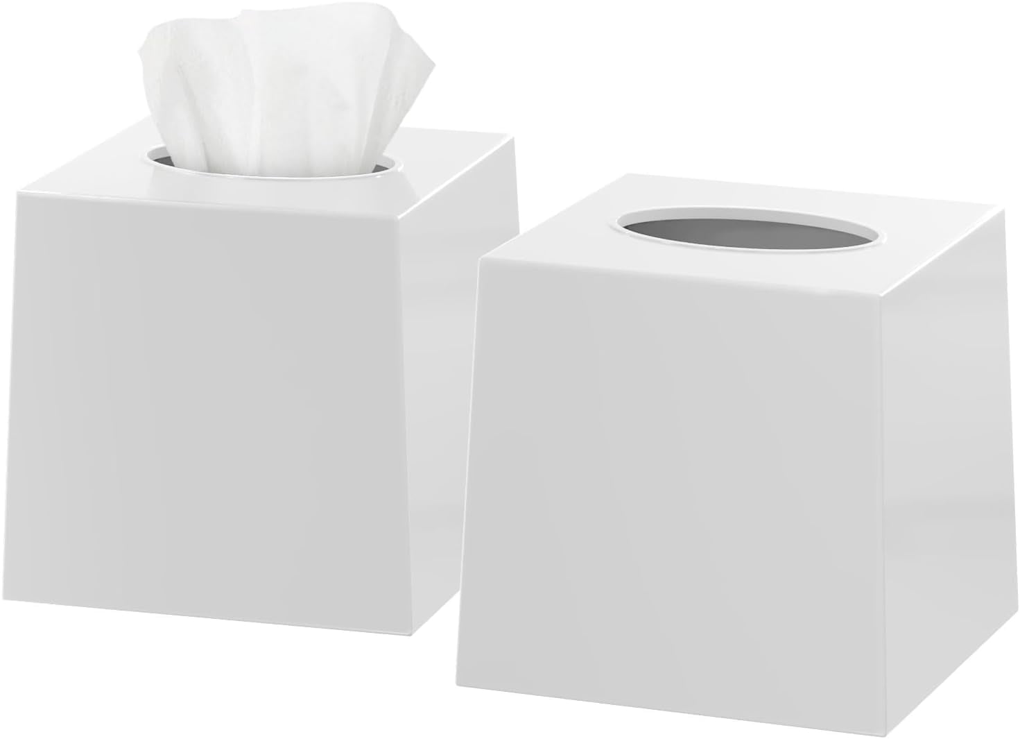 2 Pack White Tissue Box Cover – Square Holder for Bathroom Accessories ...