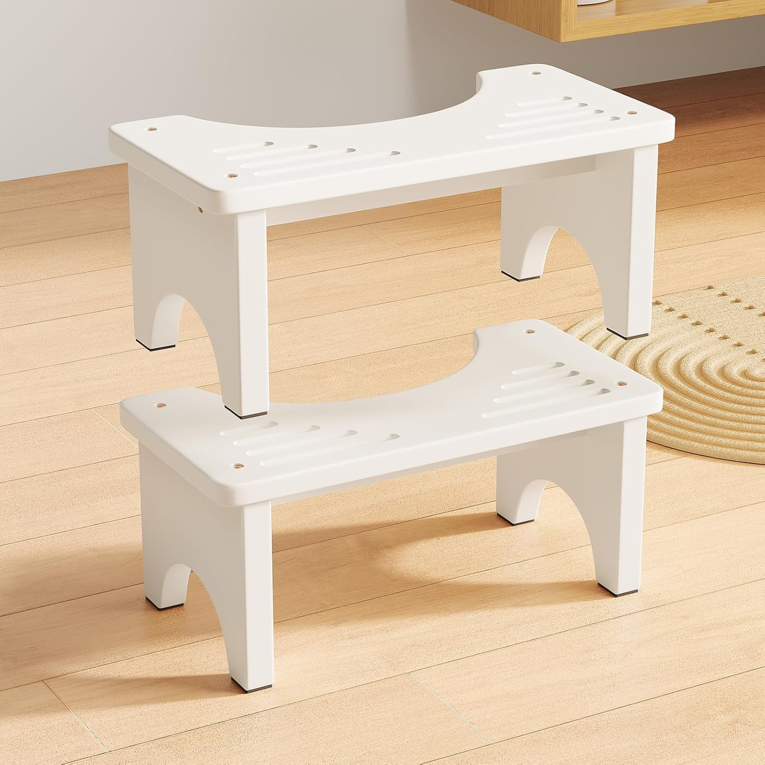 2 Pack White Toilet Stool Squat Adult - 6.7" Non-Slip Bathroom Poop ...