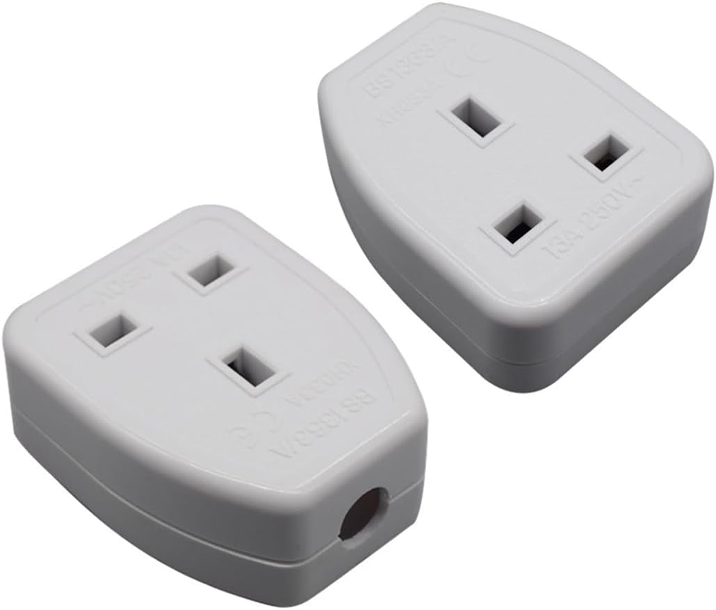 (2 Pack) White UK British Standard Power Adaptor Detachable Female ...