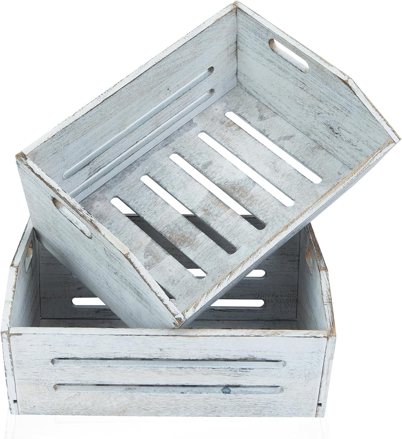 2 Pack White Wooden Crate for Storage, Decorative Farmhouse Wooden ...
