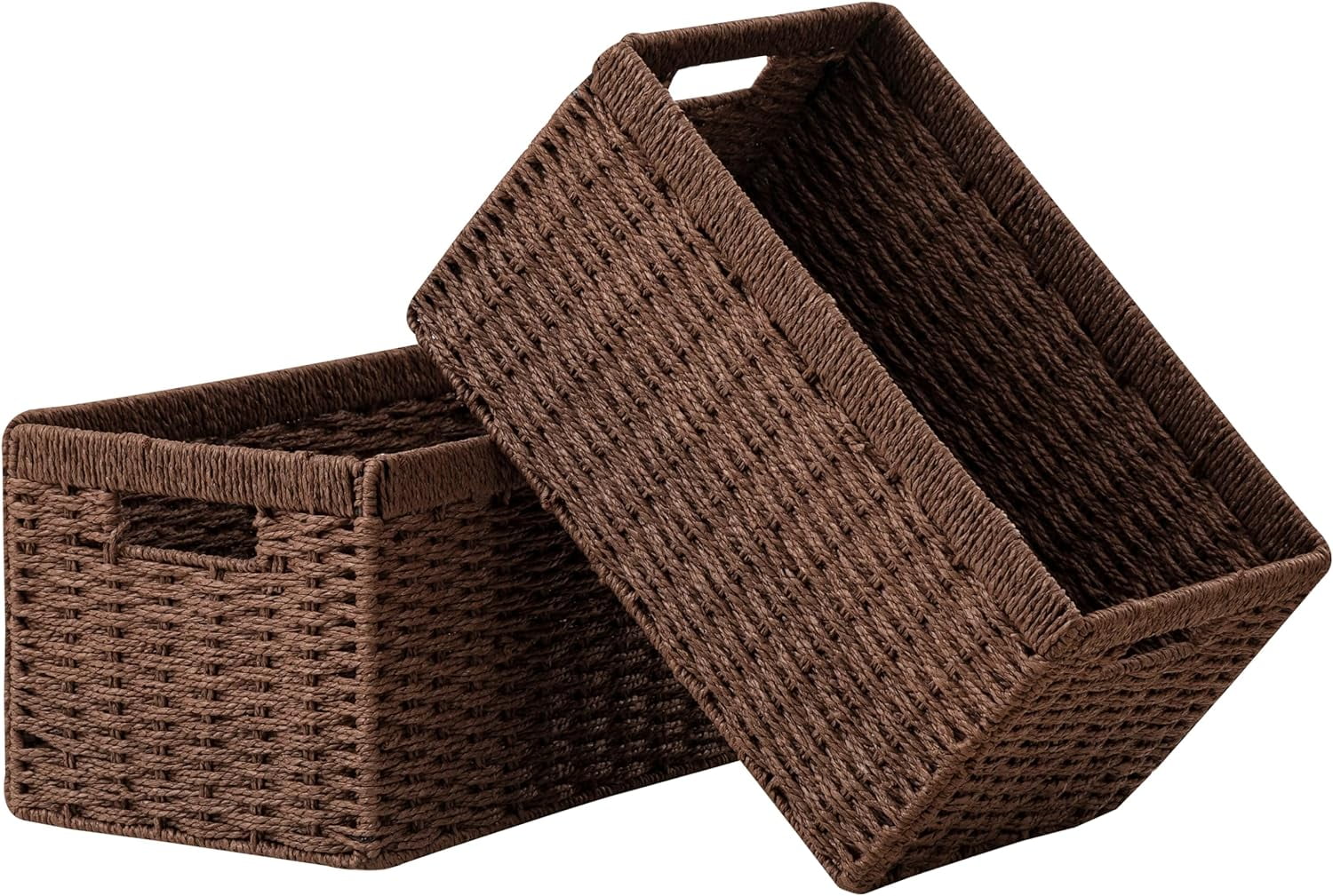 2 Pack Wicker Basket, 13.4L×8.3H×7.1W inch Woven Paper Rope Storage Baskets for shelves ...