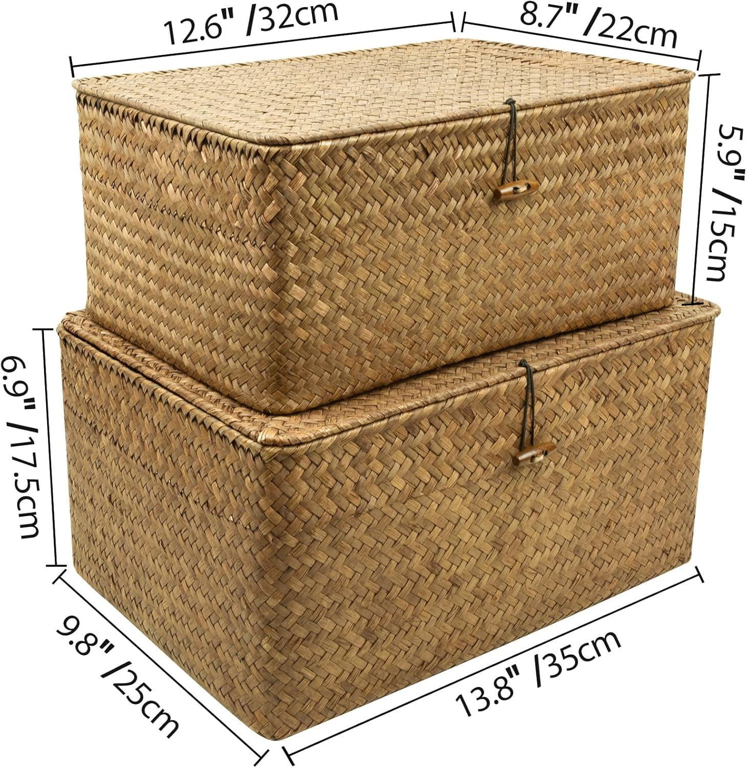 2-Pack Wicker Storage Baskets with Lid, Coffee Large & X-Large ...