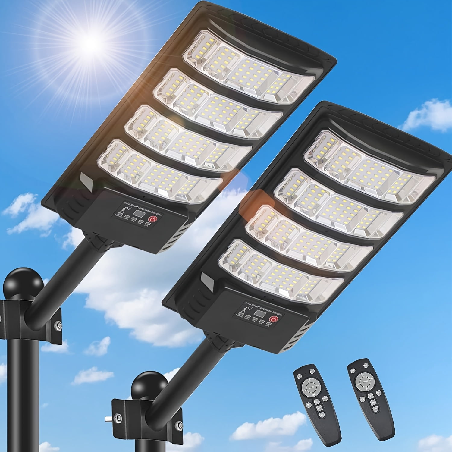 2 Pack Wide Angle Solar Outdoor Street Lights, 6500K Motion Sensor IP65 ...