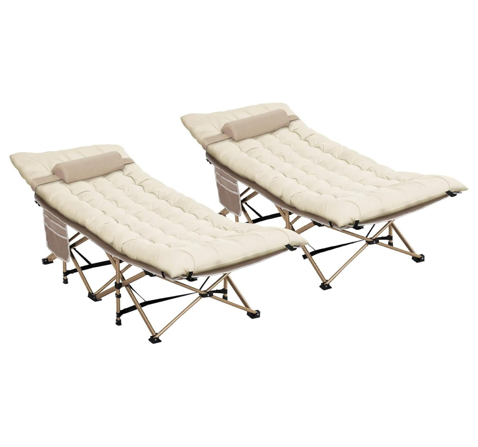 2 Pack Wide Folding Camping Cots with Pillow & Extra Thick 3 Inch ...