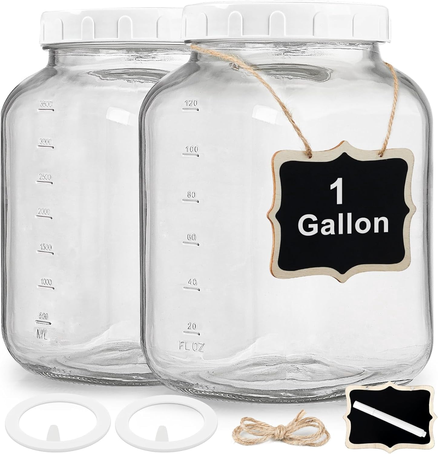 2 Pack Wide Mouth 1 Gallon Clear Glass Jar with Lid, Heavy Duty ...