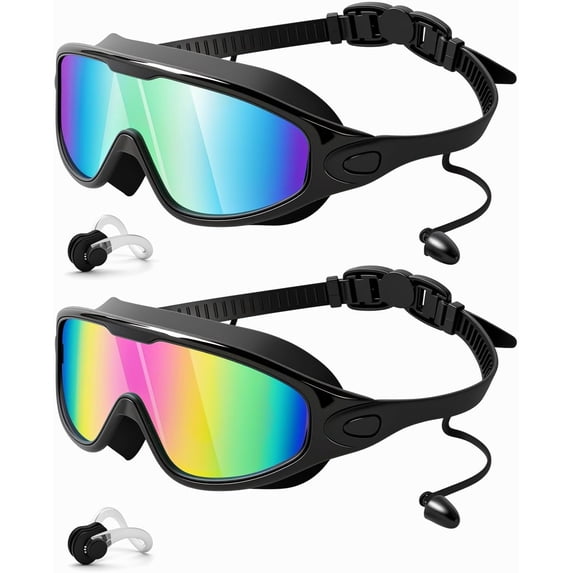 2-Pack Wide View Anti-Fog Swim Goggles, UV-Protected No-Leaking ...