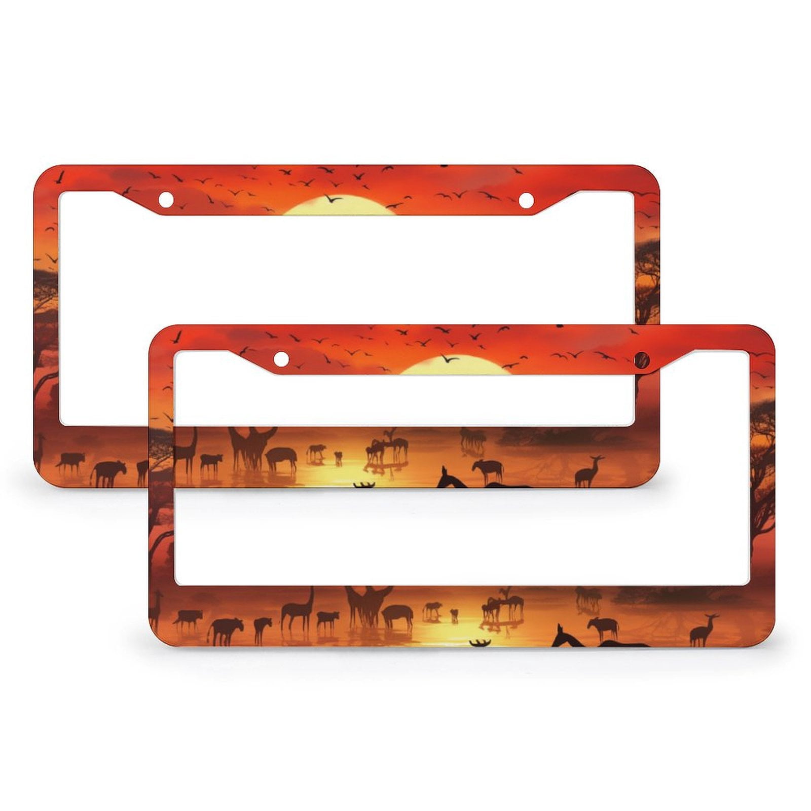 2 Pack Wild Animals On African Savanna Sunset- License Plate Frame Wild ...