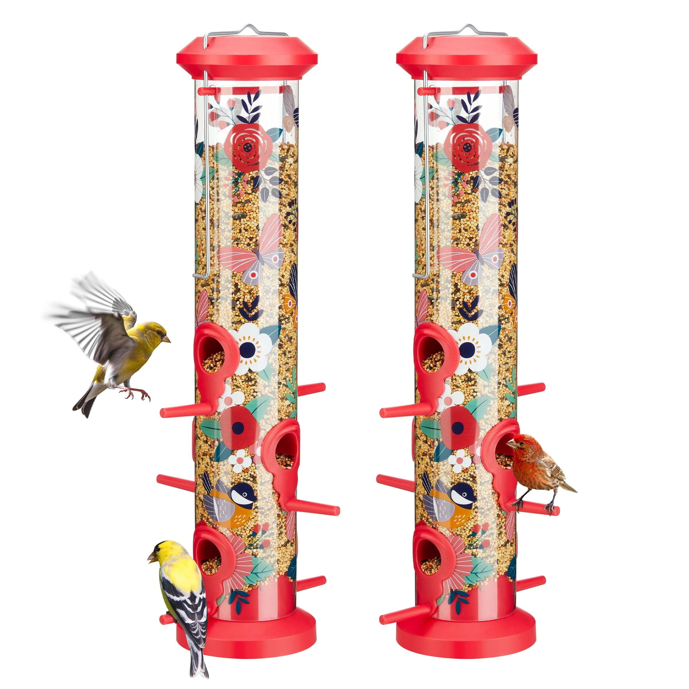 2 Pack Wild Bird Feeders for Outdoors Hanging, Plastic Tube Feeder, 6 ...