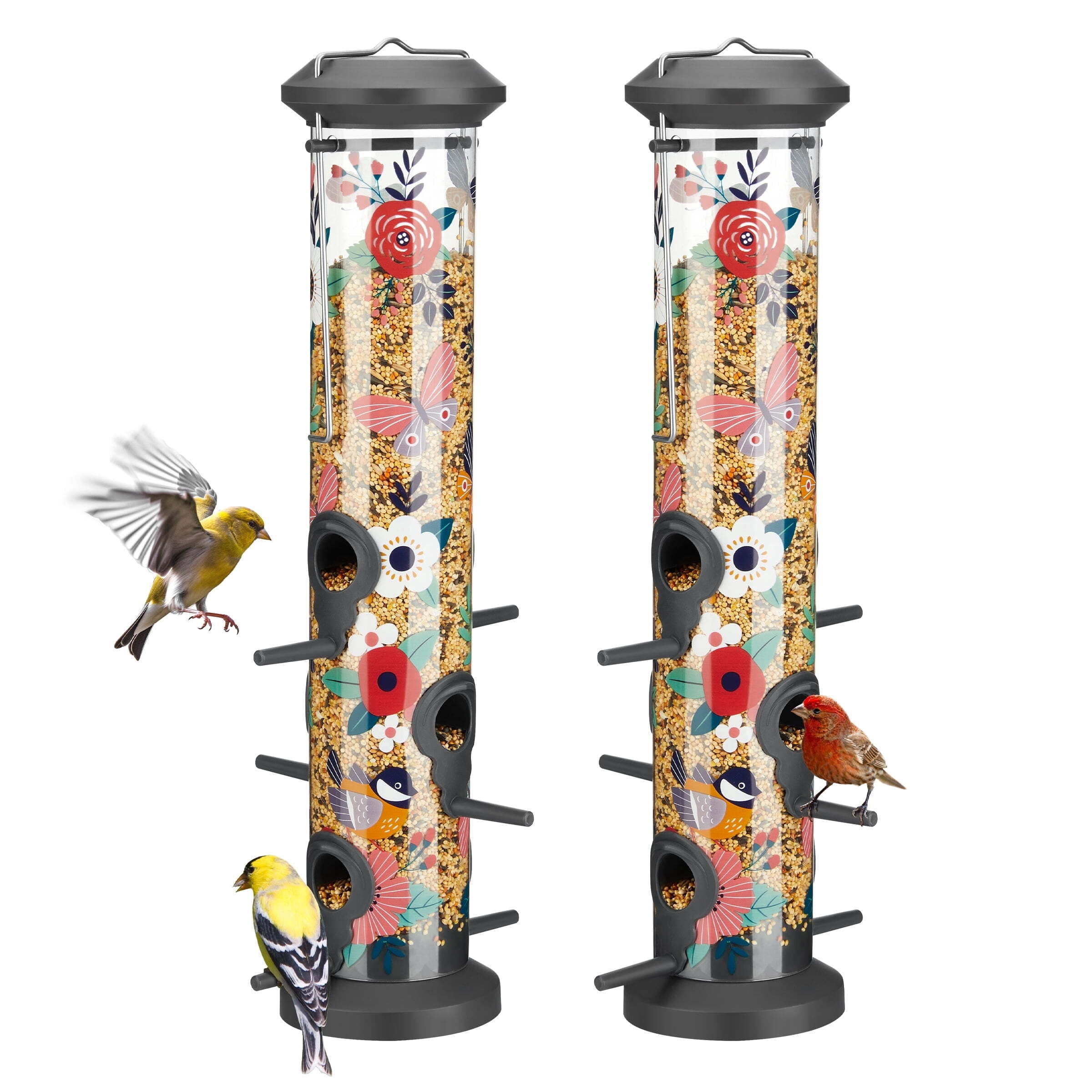 2 Pack Wild Bird Feeders for Outdoors Hanging, Plastic Tube Feeder, 6 ...