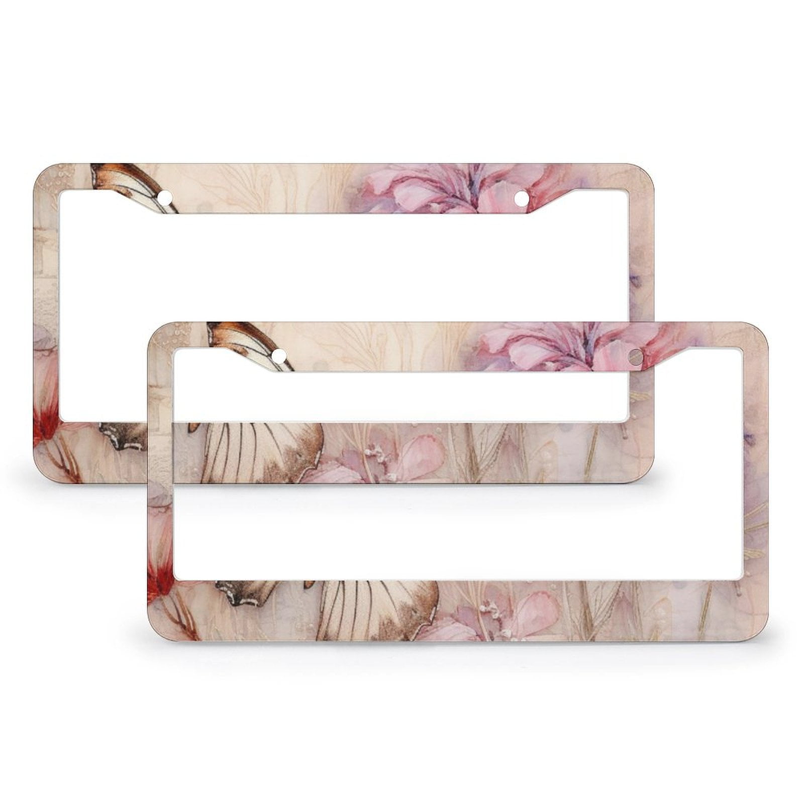 2 Pack Wildlife Flower & Butterfly License Plate Frame Romantic Flowers ...