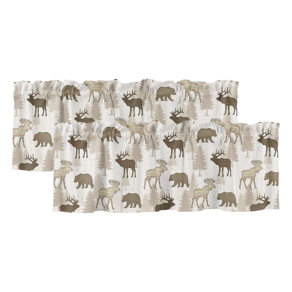 2 Pack Wildlife Valance for Window Rustic Brown Moose Bears Pine Trees ...