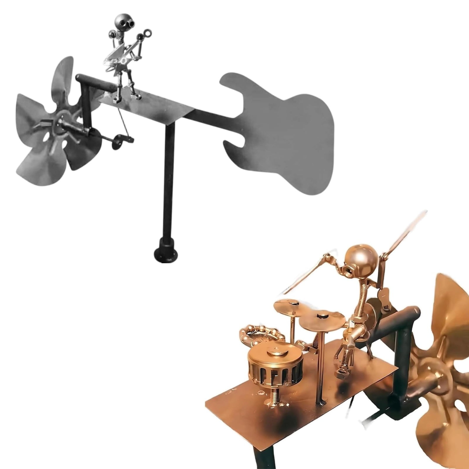 2 Pack Wind-Powered Steampunk Drummer Guitarist Sculpture - Kinetic ...