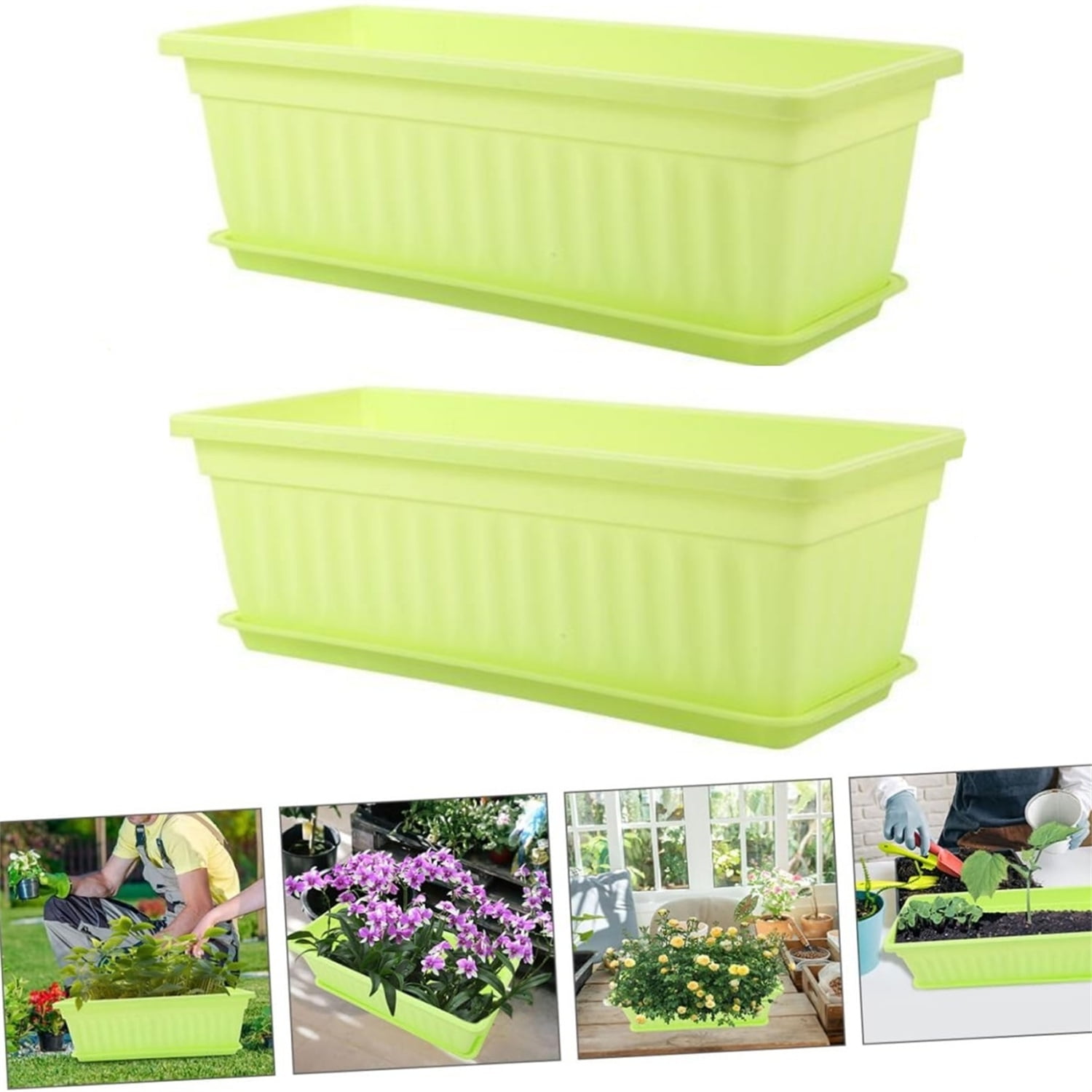 2 Pack Window Box Planter,Garden Plant Pot with Tray,Plastic Flower ...