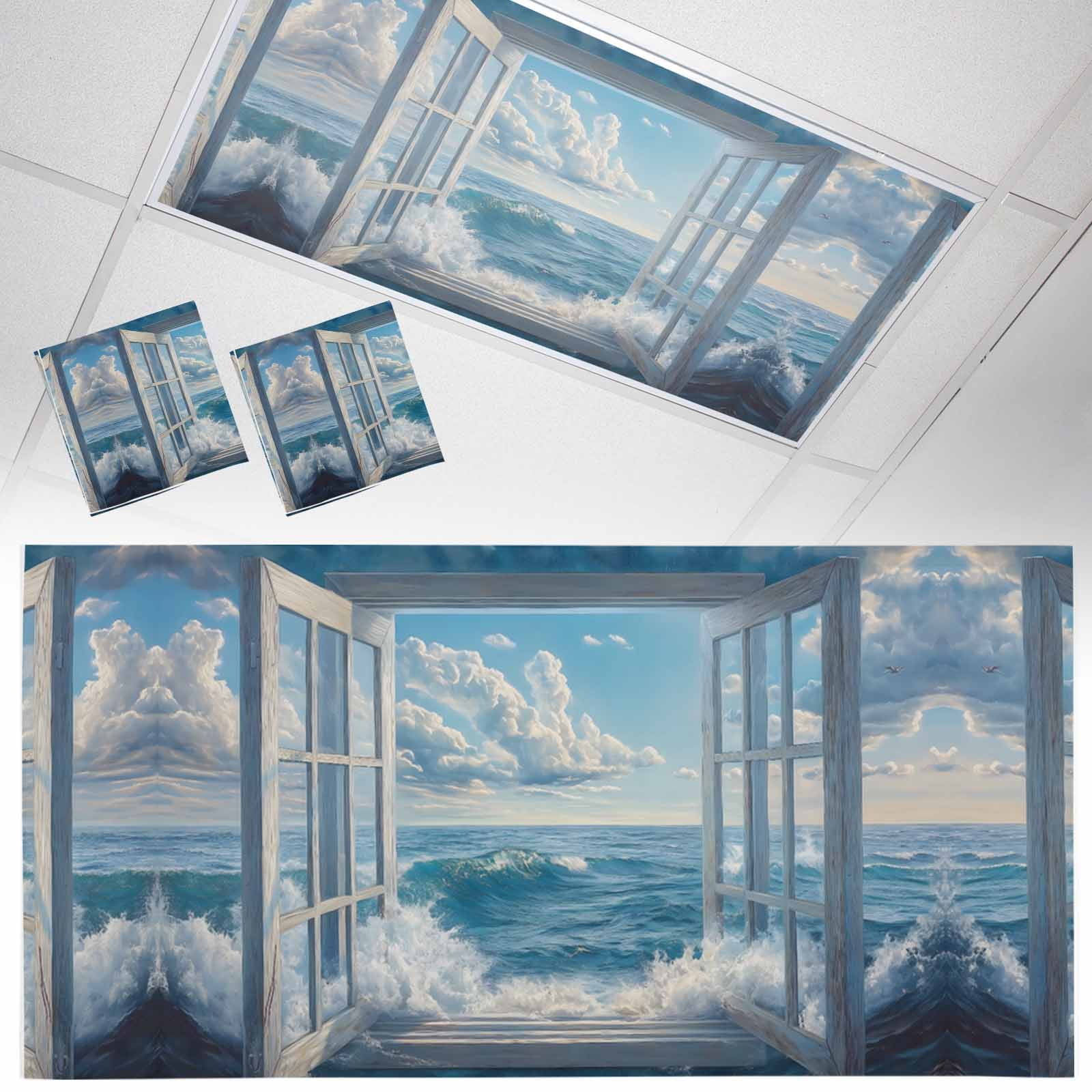 2 Pack Window On The Ocean Fluorescent Light Covers for Ceiling Lights ...