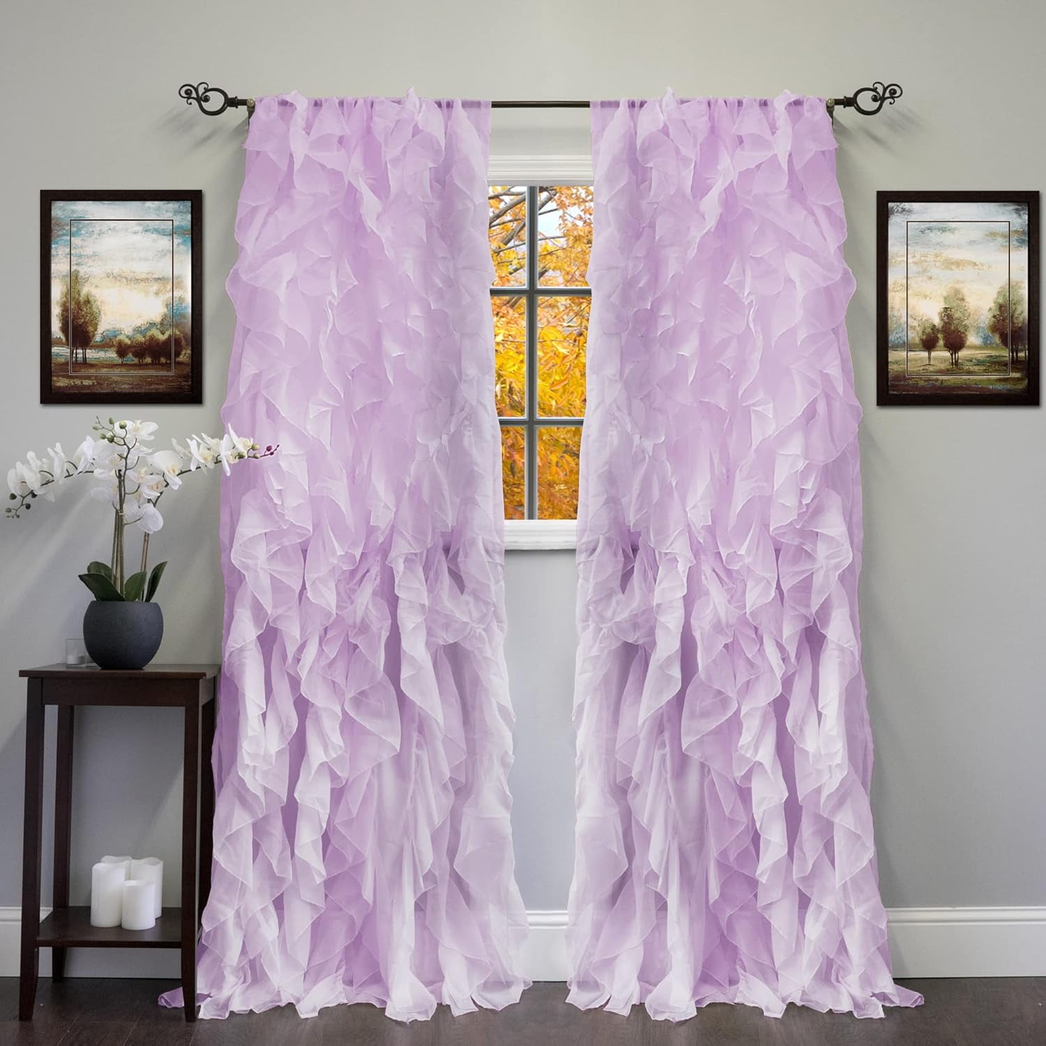 2 Pack Window Panel Sheer Voile Vertical Ruffled Waterfall Curtains ...