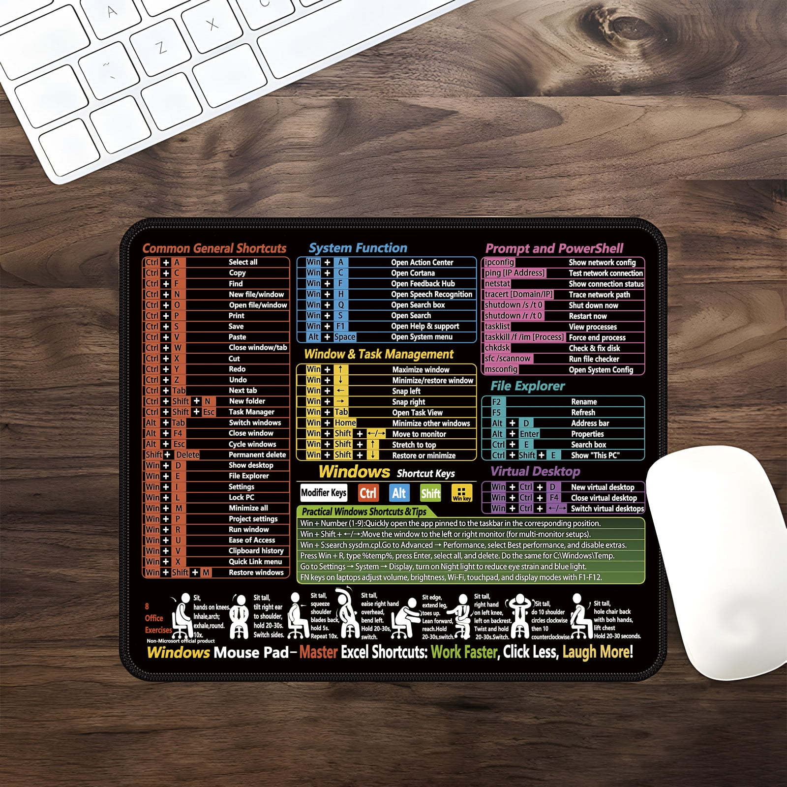 (2-Pack) Windows, macOS English shortcut key mouse pad, non-slip office ...