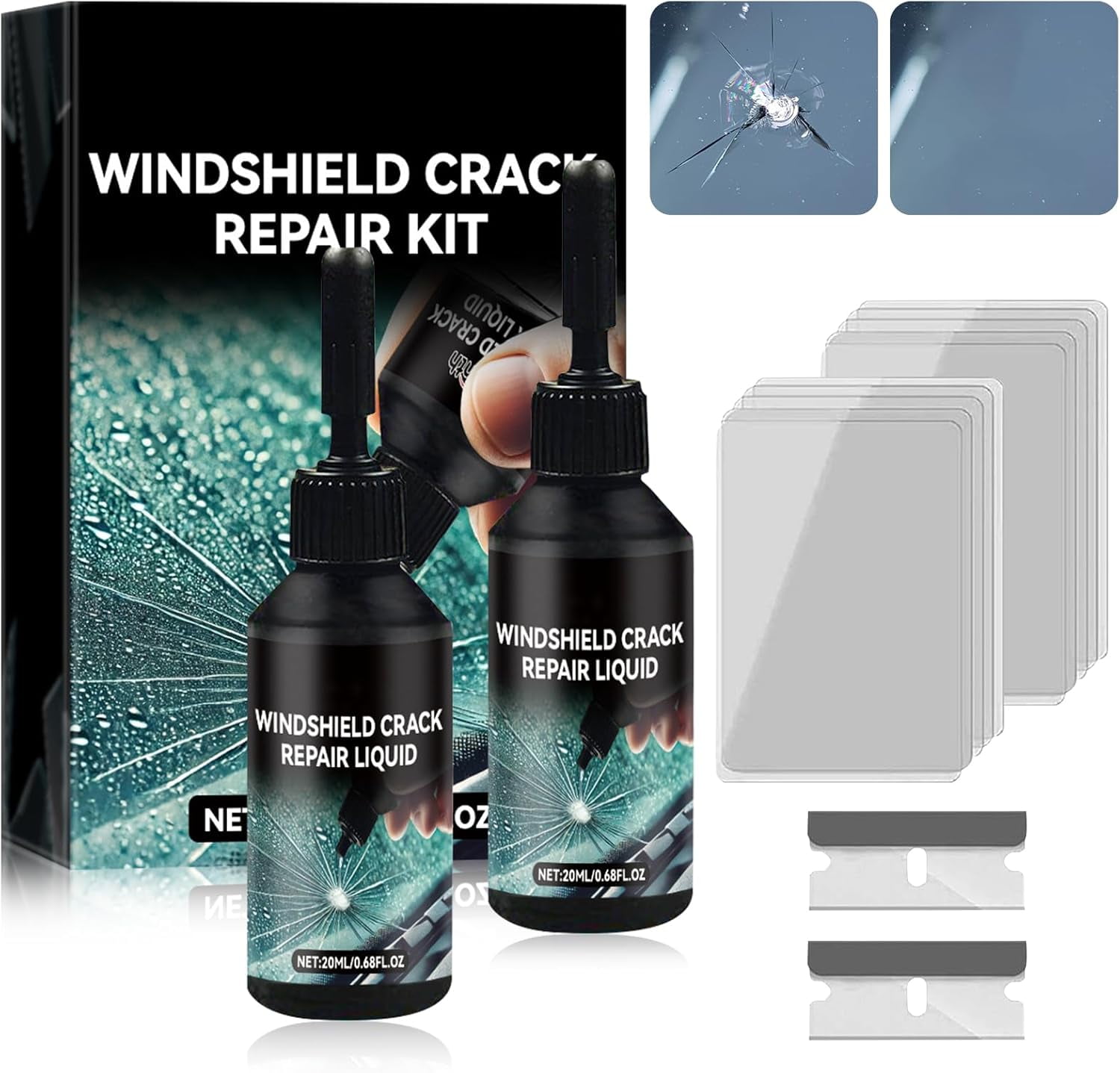 2-Pack Windshield & Car Window Repair Kit - Advanced Nano Fluid for ...