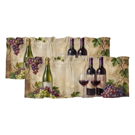2 Pack Wine Bottles Grapes Valance for Window Wine Glasses Fruit Rustic ...
