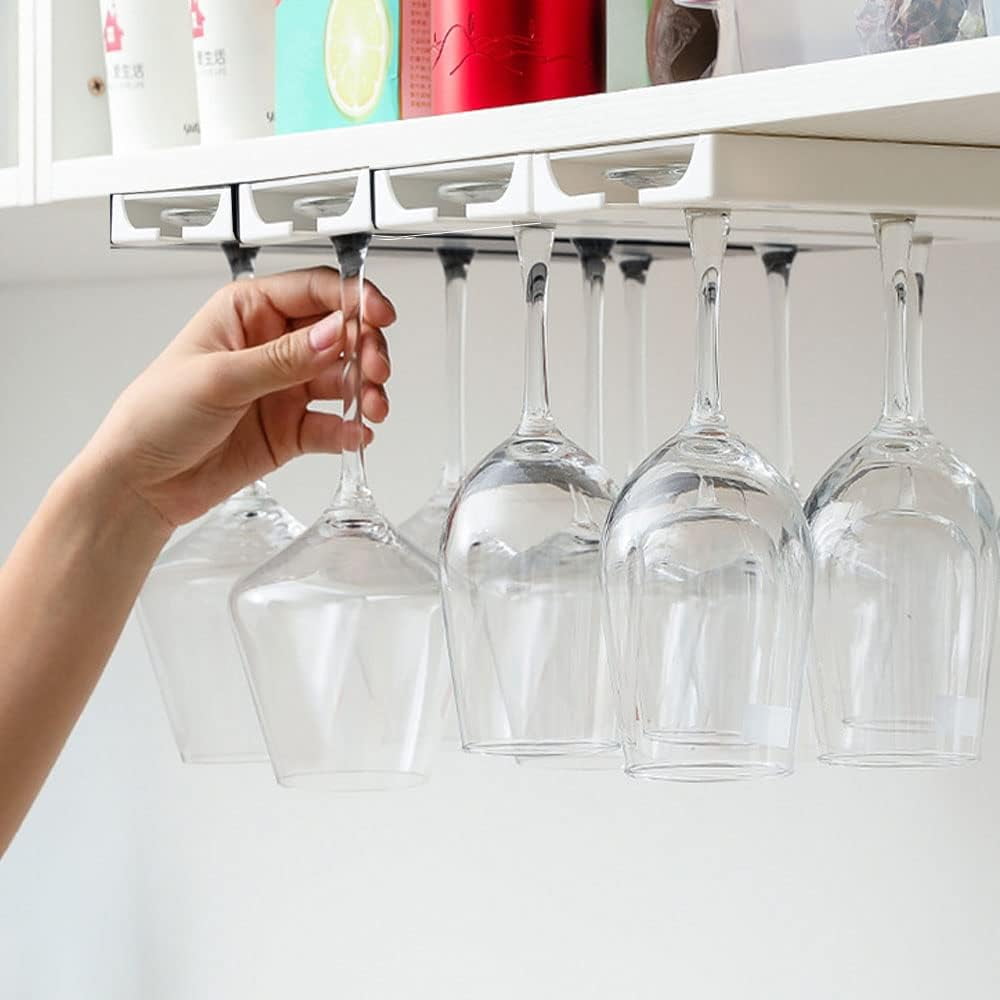 2 Pack Wine Glass Holder under Cabinet, Punch-free Plastic Wine Glass Rack, Stemware Rack ...