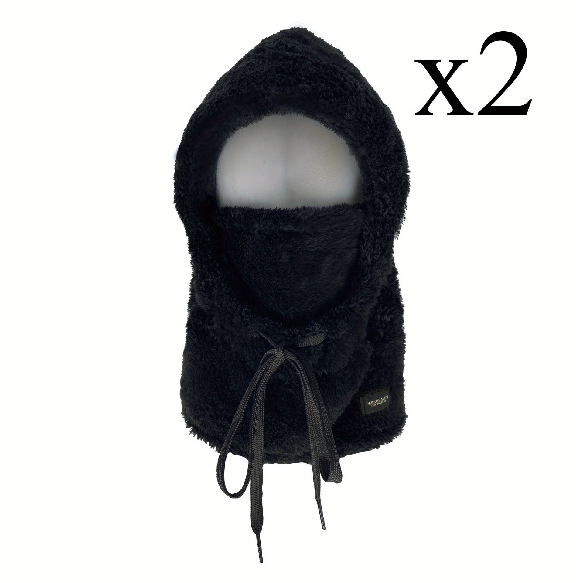 2-Pack Winter Fleece-Lined Face Mask Hat with Detachable Face Shield ...