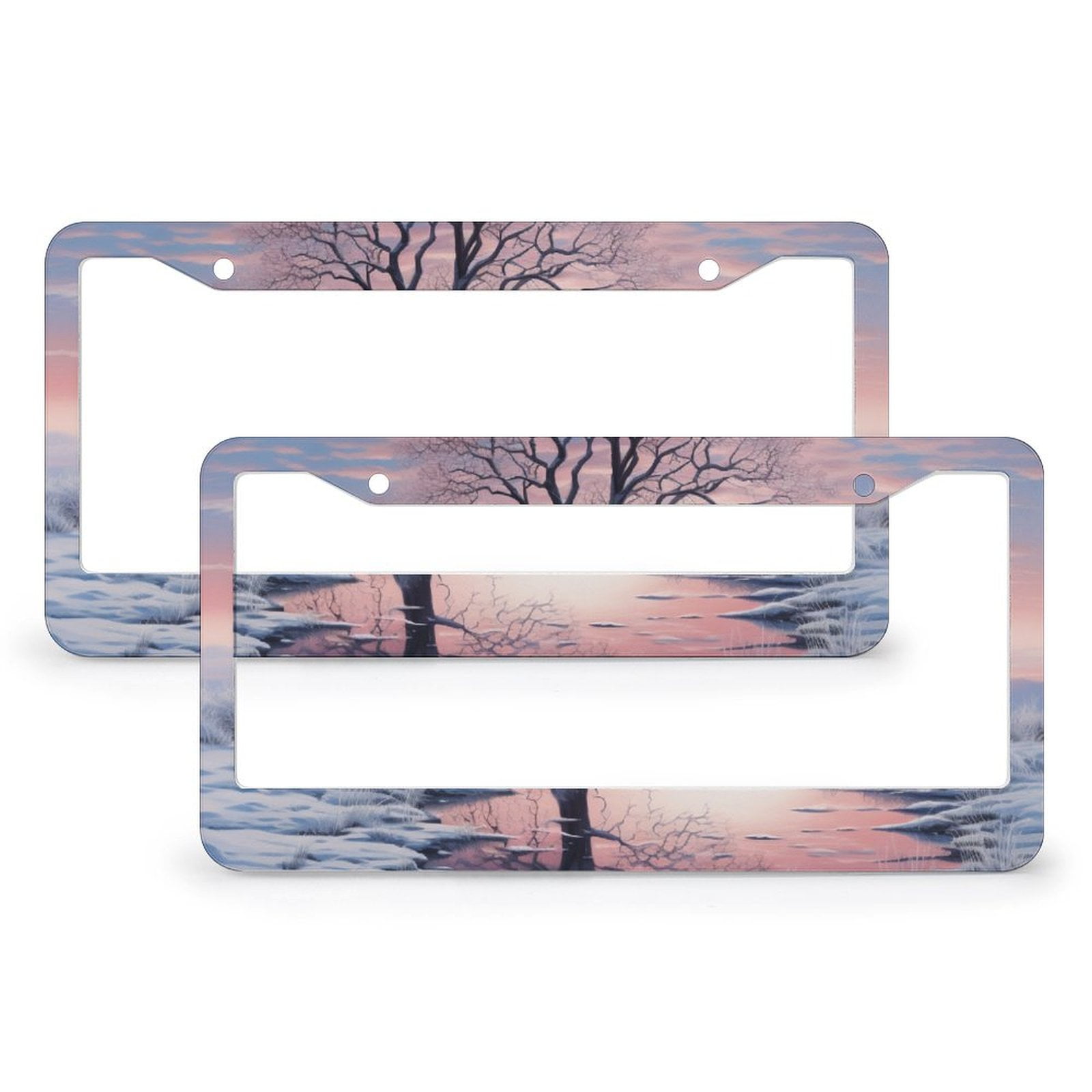 2 Pack Winter Landscape Tree Art License Plate Frames Nature Snowy ...