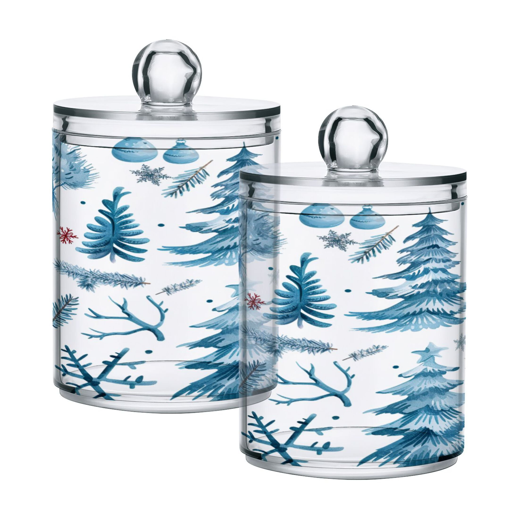 2 Pack Winter Tree Plants Qtip Holder Dispenser Clear Plastic Storage ...