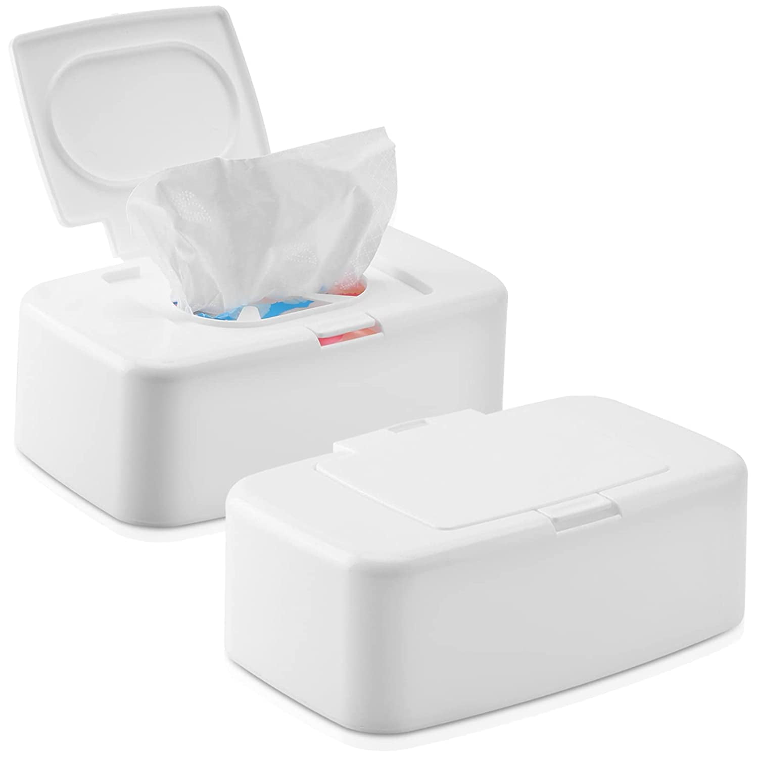 2 Pack Wipes Dispenser, Small Wipes Case with Lid, Wet and Dry Tissue ...