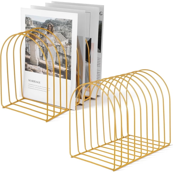 2 Pack Wire File Organizer for Desk, 9 Slots Gold File Organizer Metal ...