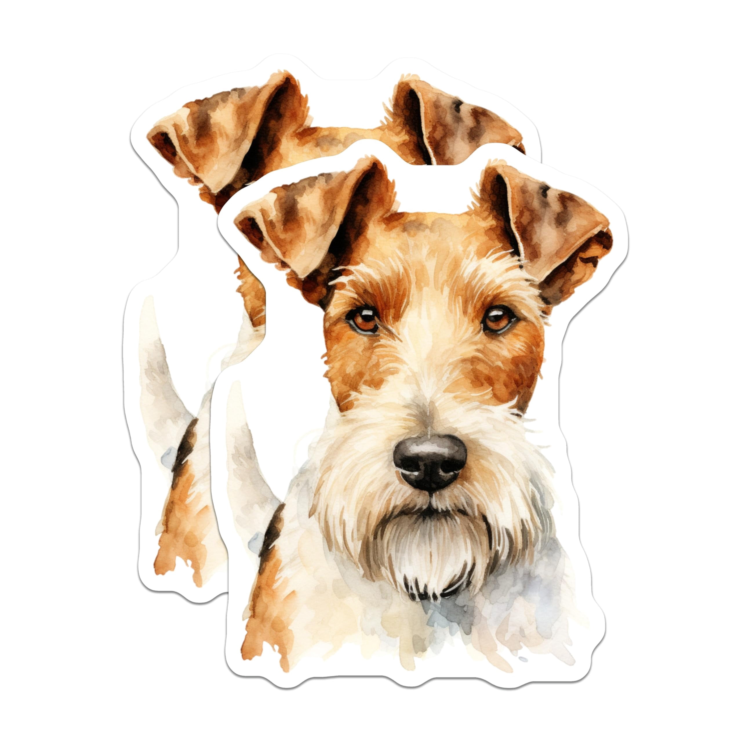 (2 Pack) Wire Fox Terrier Stickers - Watercolor Dog Portrait - Cute ...