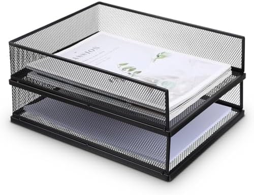 2 Pack Wire Mesh Letter Trays Paper Tray Desk File Organizer, Stackable ...