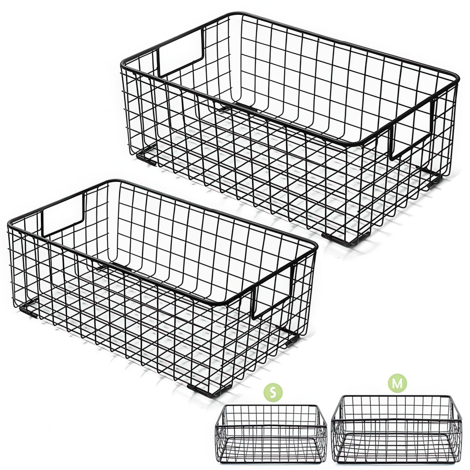 2 Pack Wire Storage Baskets With Handles Metal Organizer Basket Bins ...