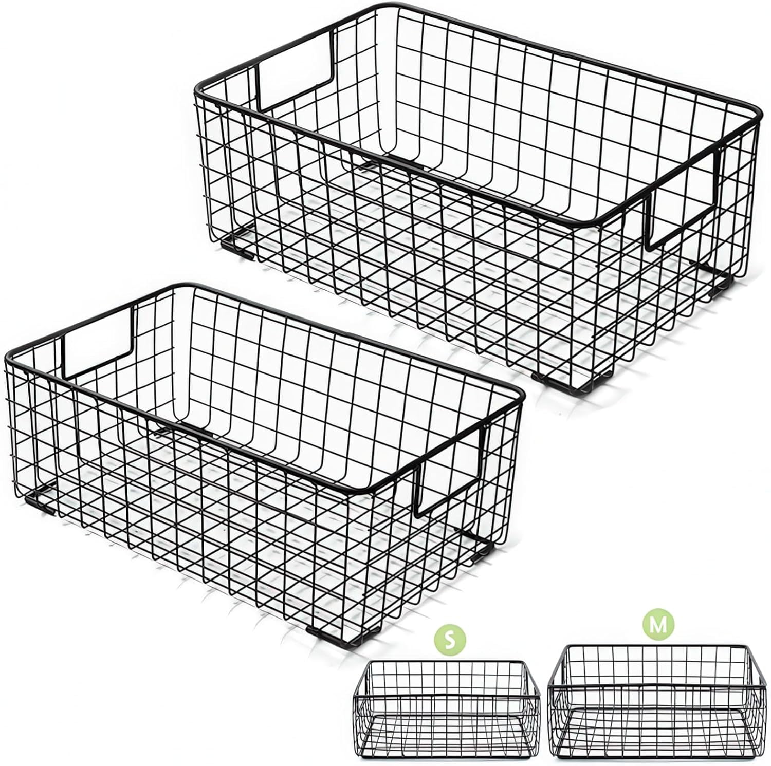 2 Pack Wire Storage Baskets with Handles, Metal Organizer Basket Bins ...