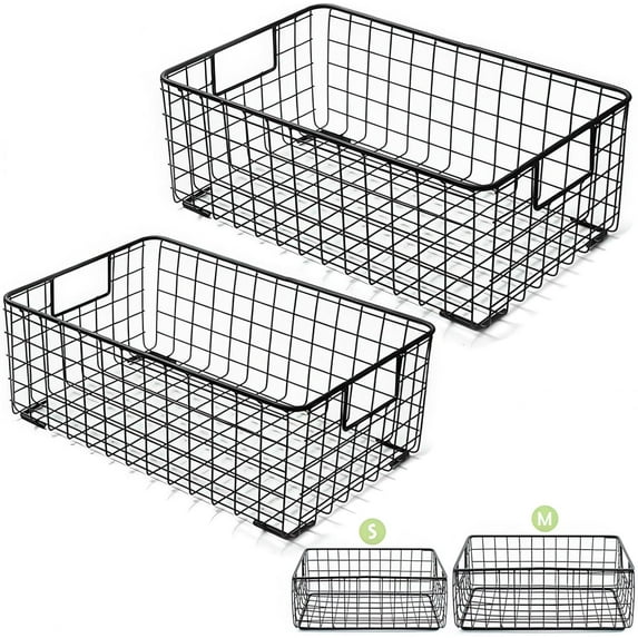 2 Pack Wire Storage Baskets with Handles, Metal Organizer Basket Bins ...