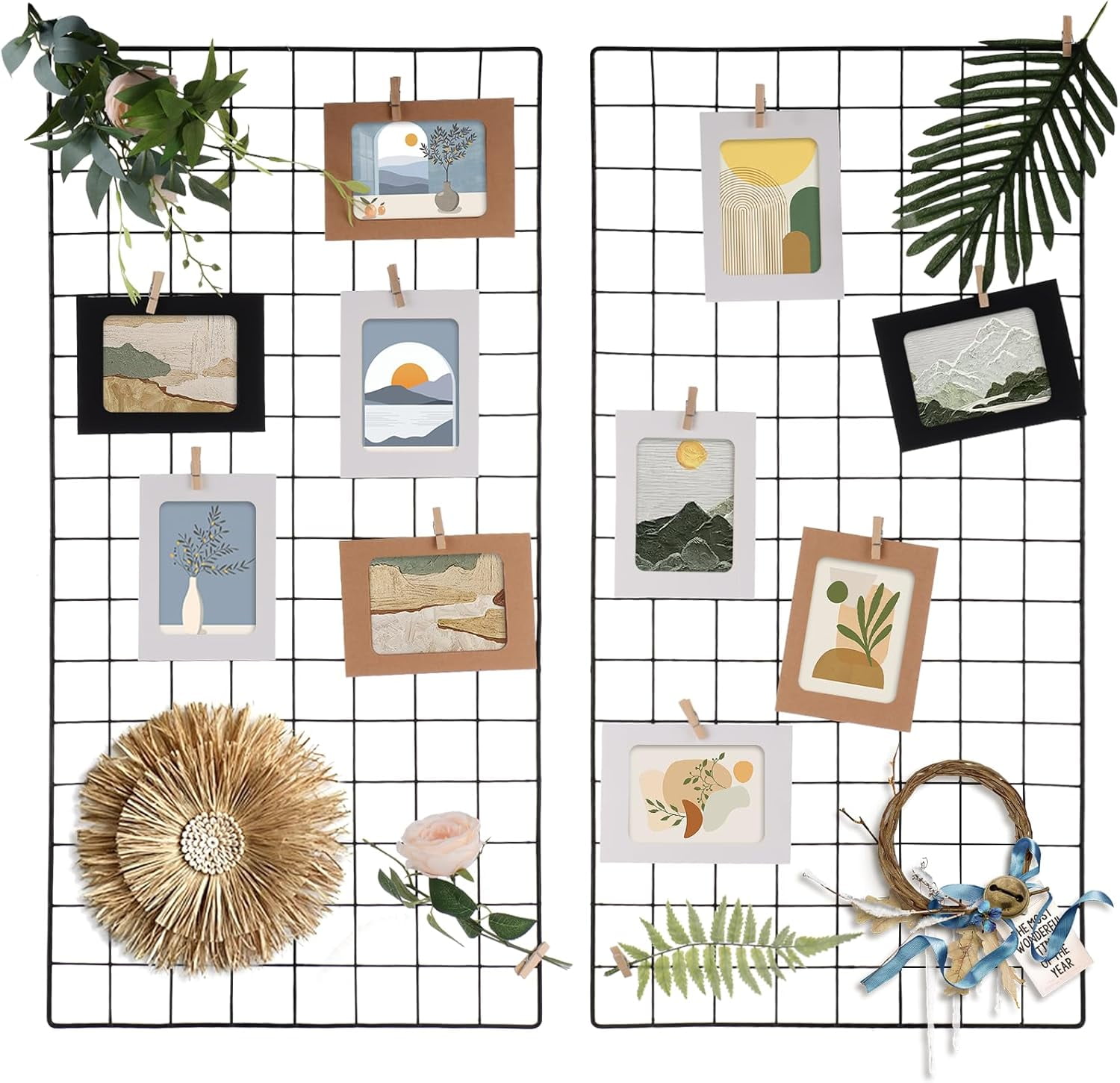 2 Pack Wire Wall Grid Panel 30" x 15", Wall Grid Shelf with Photo ...