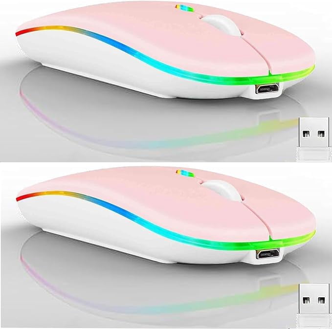 2 Pack Wireless Bluetooth Mouse,LED Dual Mode Rechargeable Silent Slim ...