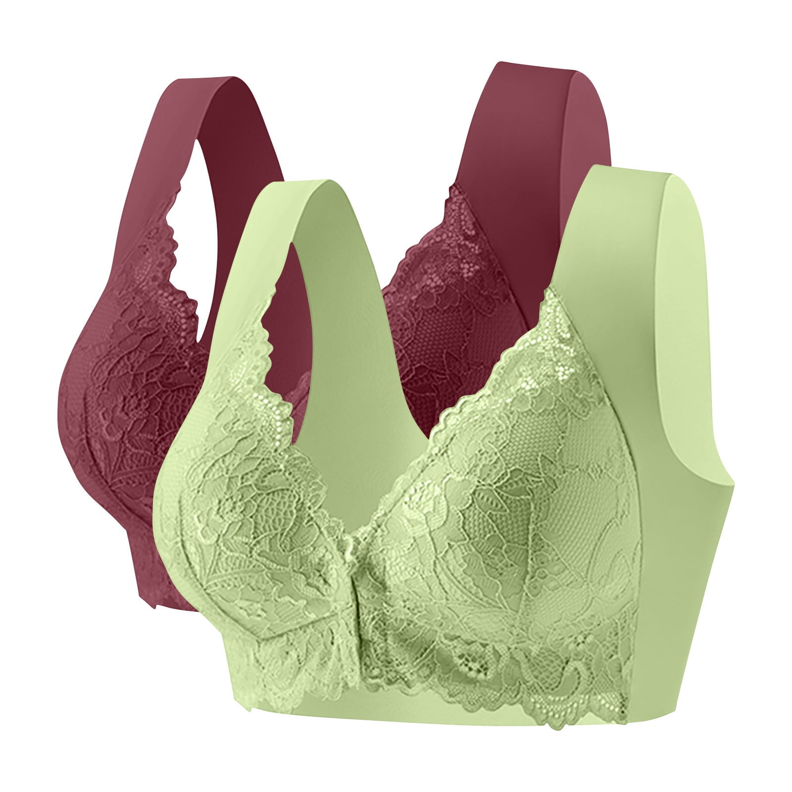 2 Pack Wireless Bras For Women Plus Size Lace Breathable Comfortable ...