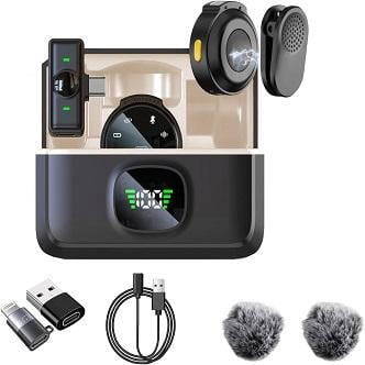 2 Pack Wireless Lavalier Microphone for iPhone 15, Android, USB C, ipad ...
