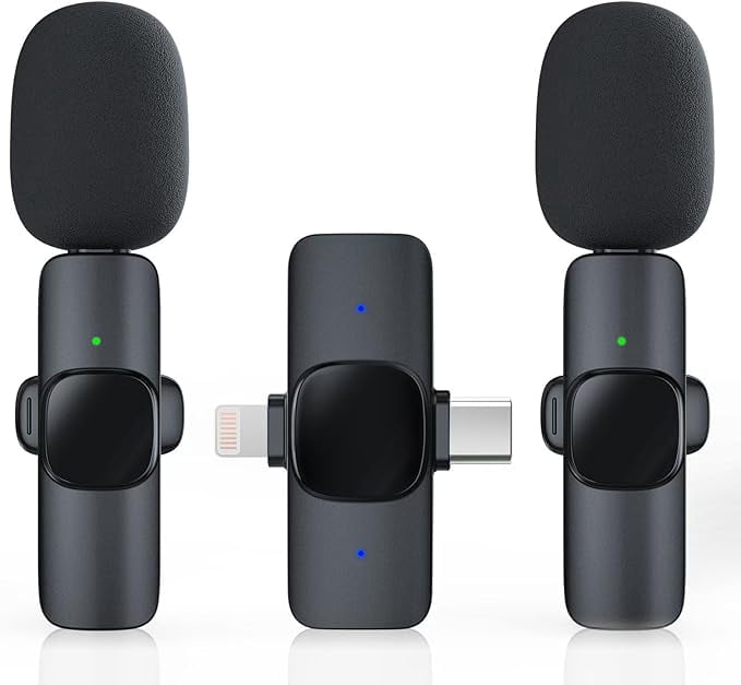 2 Pack Wireless Lavalier Microphone for iPhone/Android Phone, USB C ...