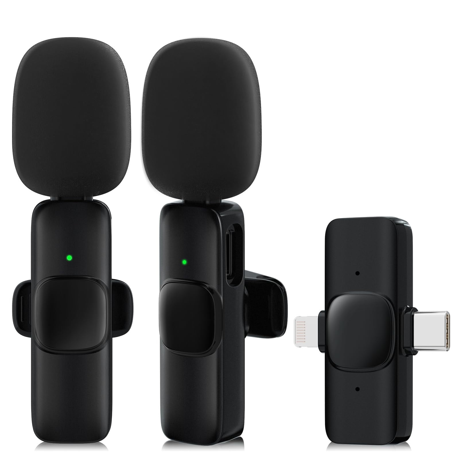 2 Pack Wireless Lavalier Microphone for iPhone Android USB C, Clip-on ...