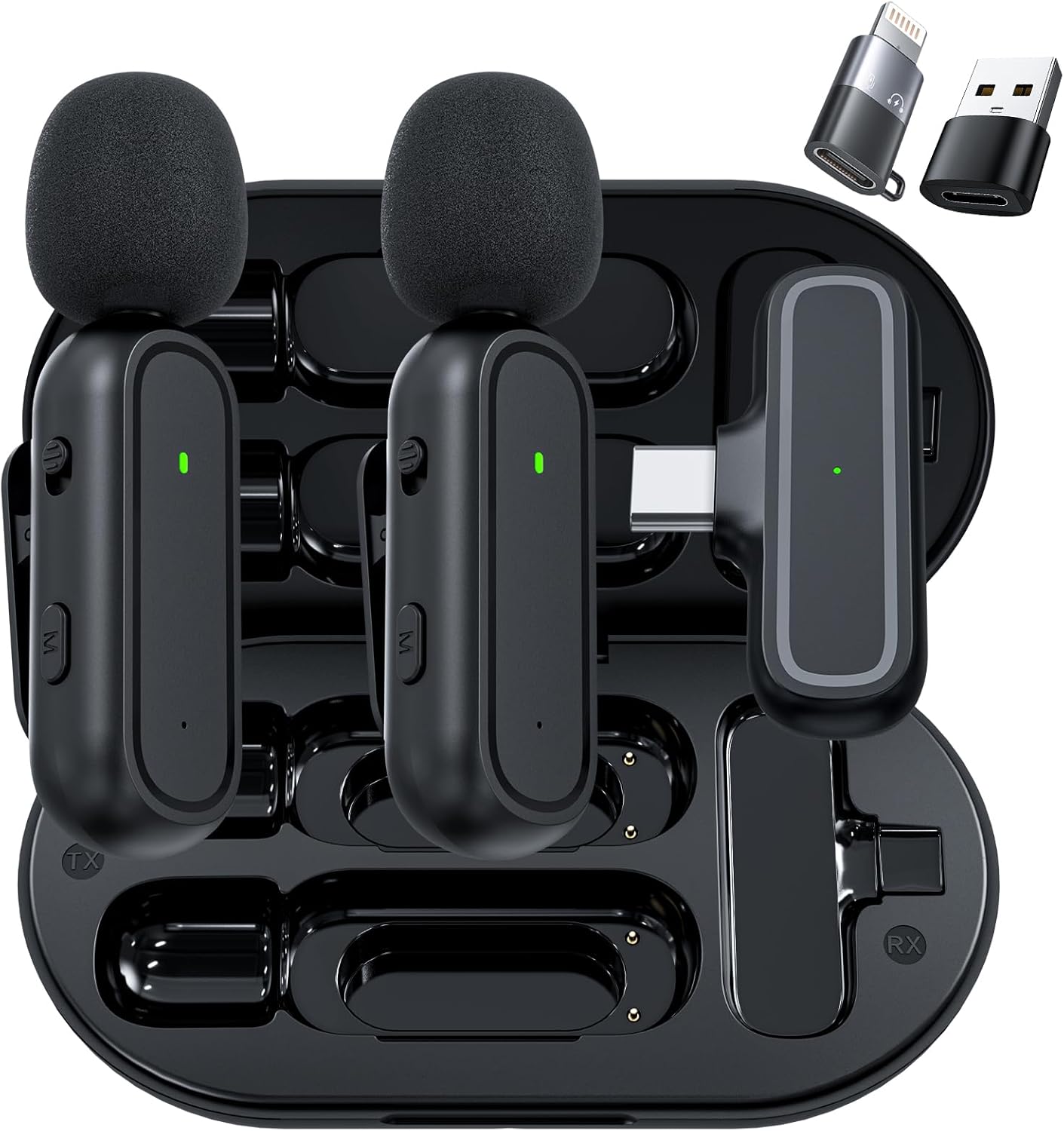 2 Pack Wireless Microphone for Android iPhone iPad with Adapter Included Noise Reduction Plug ...