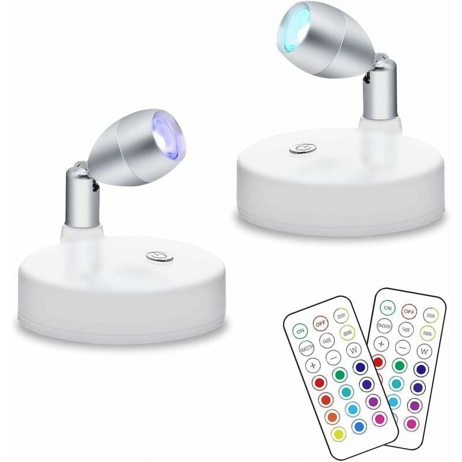 2 Pack Wireless Rgb Led Spot Lights, Battery Operated Accent Lights ...