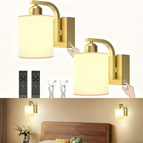 2-Pack Wireless Wall Lights: 3600mAh Rechargeable Battery Power Bank ...