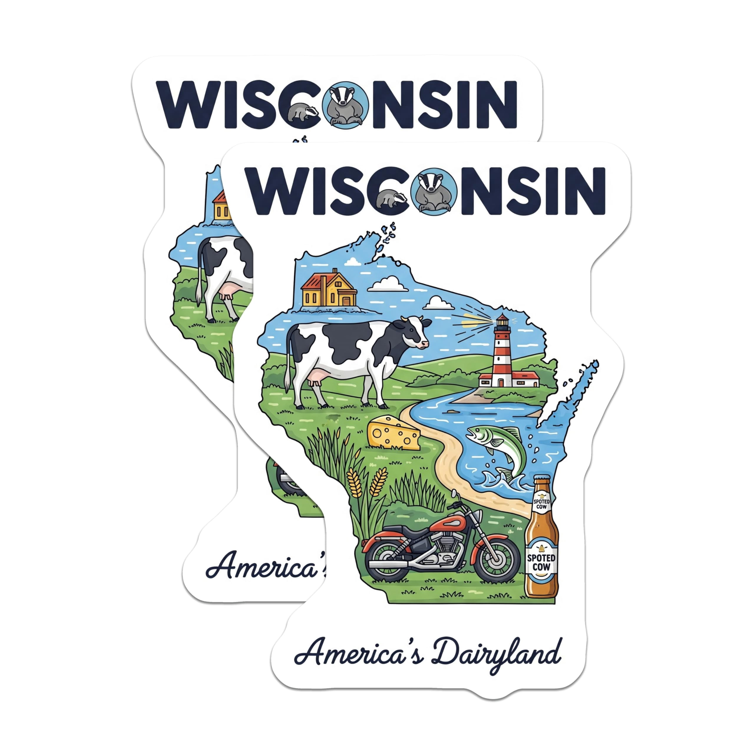 (2 Pack) Wisconsin Stickers - Dairyland State Souvenir - Spotted Cow ...